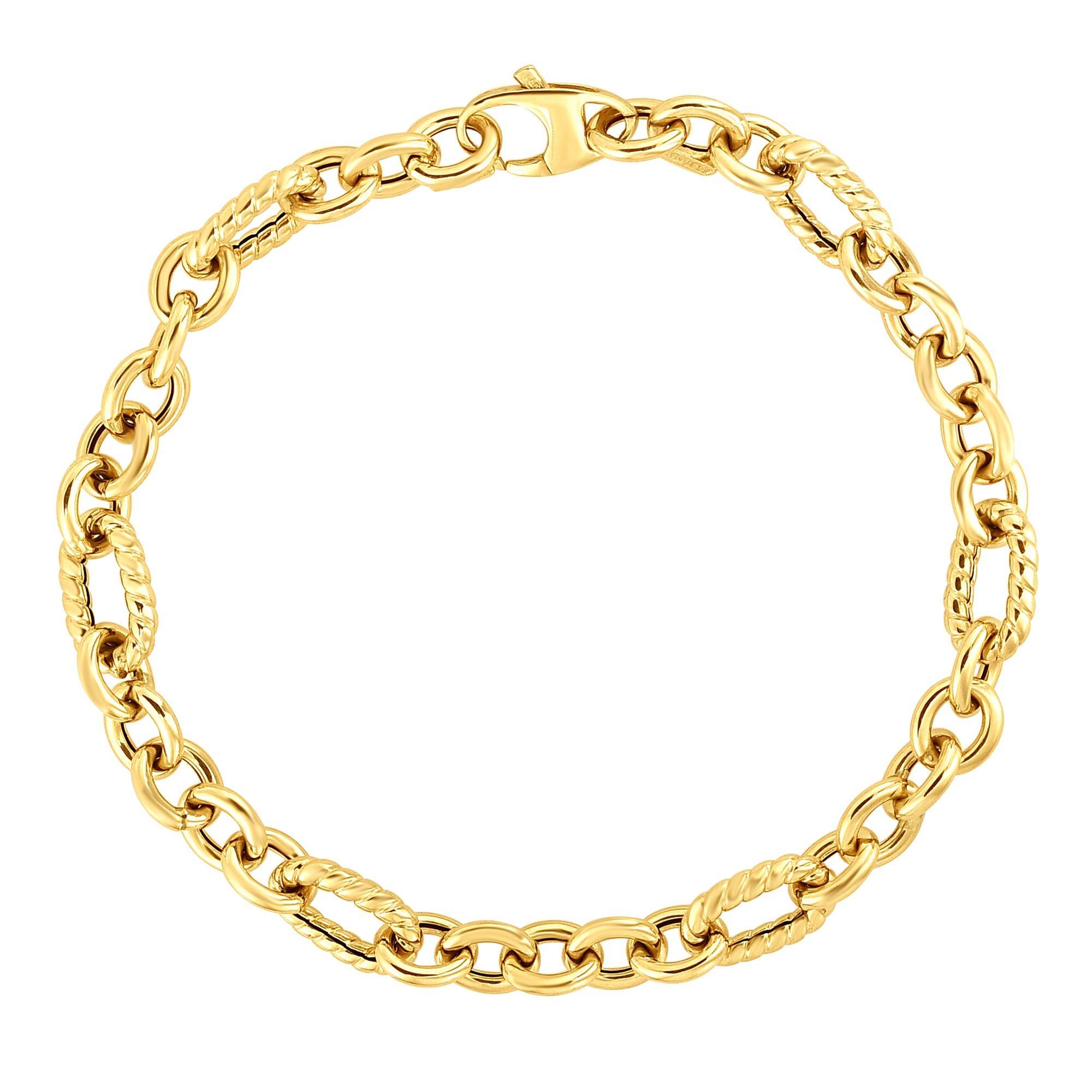 14K Gold Italian Cable Textured Oval Link Bracelet 7.5" – Johnny Dang & Co